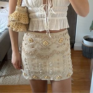 Zara | Skirts | Zara Embroidered Shell Mini Skirt Small Beachy Summer ...